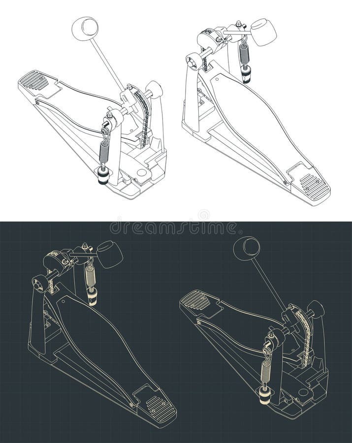 Bass Drum Pedal Isometric Blueprints Stock Vector - Illustration of ...