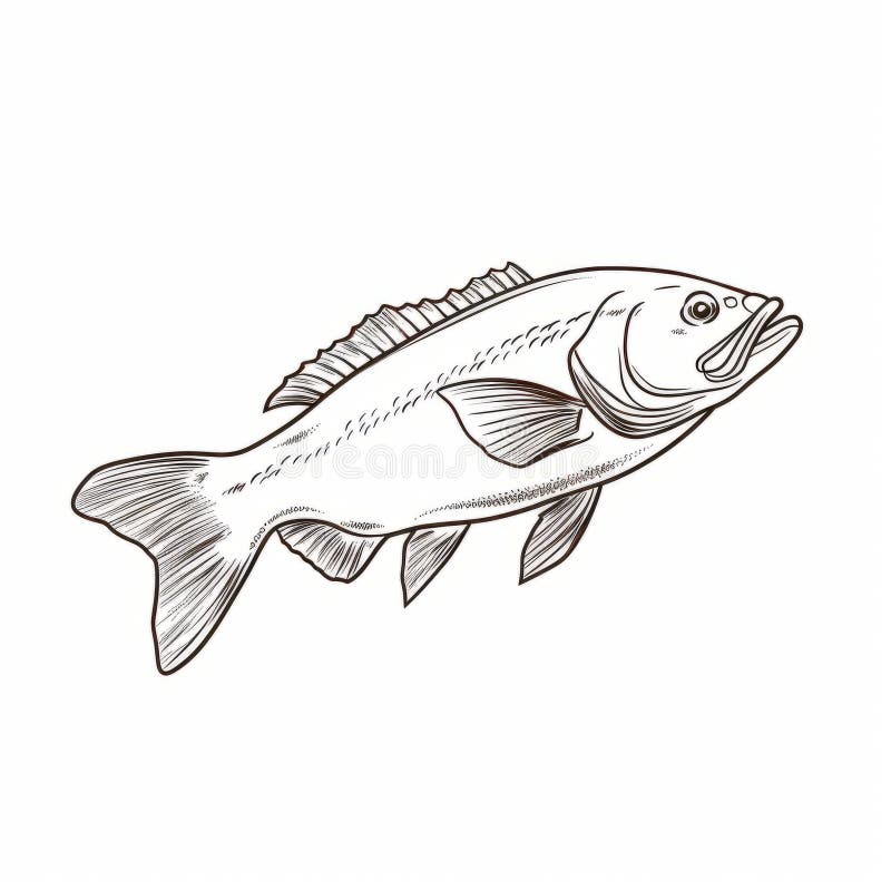 Bass Fish Line Drawing: Vector Design in Thomas Hart Benton Style Stock ...