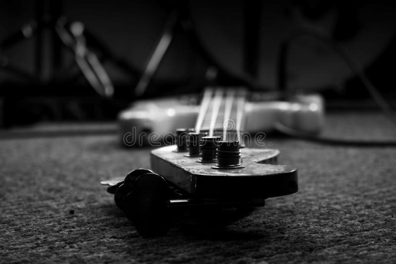 Bass Guitar in Music Studio. Musical Instruments and Equipment Stock ...
