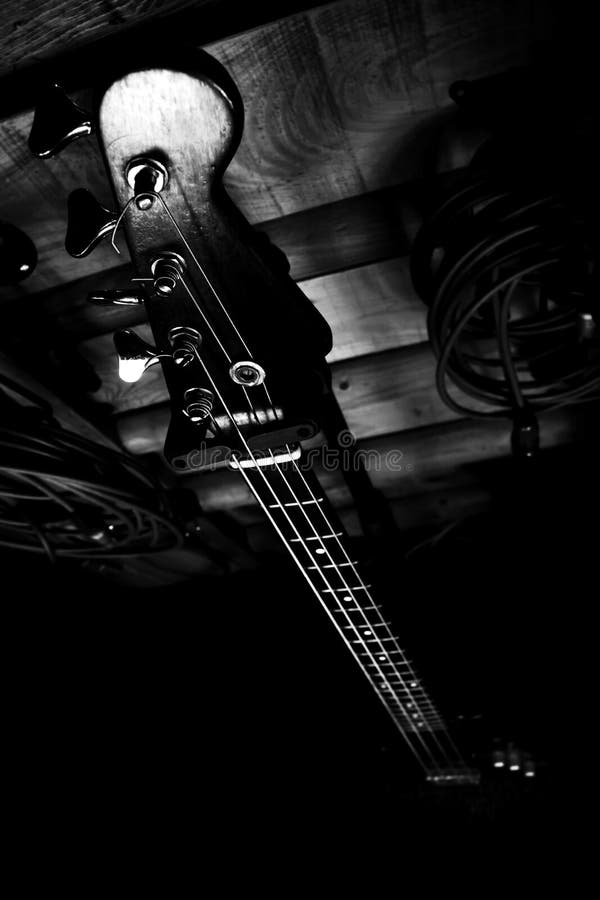 Bass Guitar in Music Studio. Musical Instruments and Equipment Stock ...
