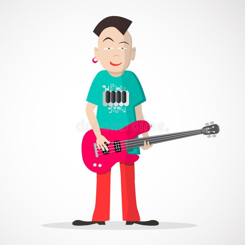 Funny Cartoon Bass-guitar Player Stock Illustration - Illustration of ...