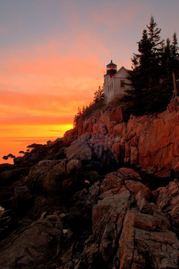 Bass Harbor Head Lighthouse, Acadia NP, Maine, USA at Sunset Stock ...