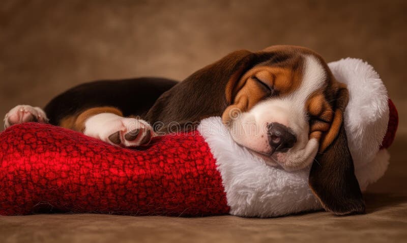 Basset Hound Puppy Sleeping Inside a Red and White Christmas Stocking ...