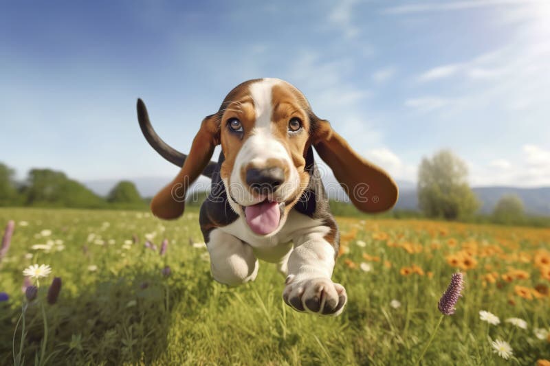 A Basset Hound Running through a Field. Generative AI Stock ...