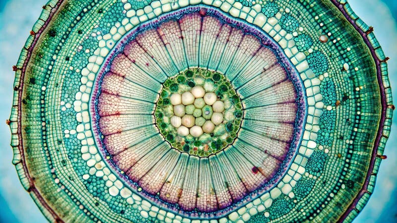 Basswood Stem Cross Section Cut Under The Microscope †Microscopic View Of Plant Cells For
