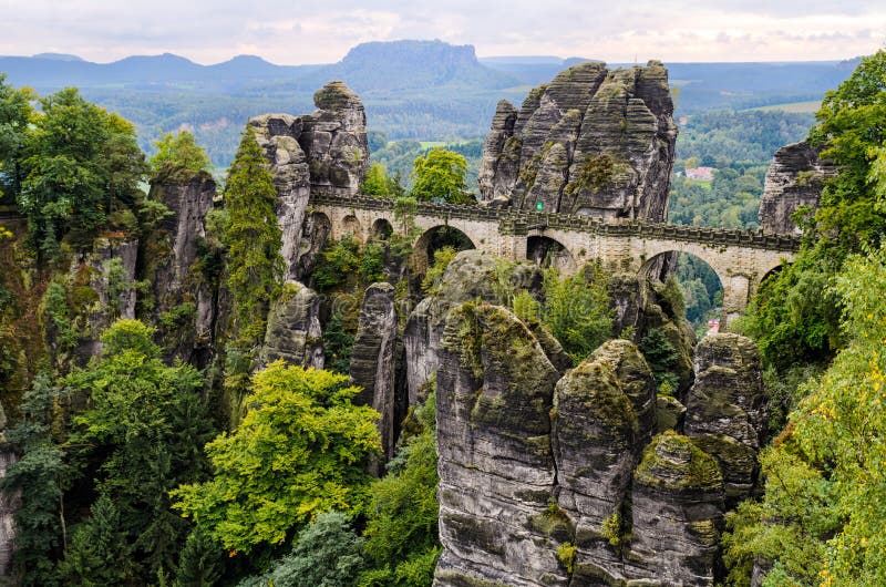 Bastei Bridge in Saxon Switzerland, Germany Stock Photo - Image of ...