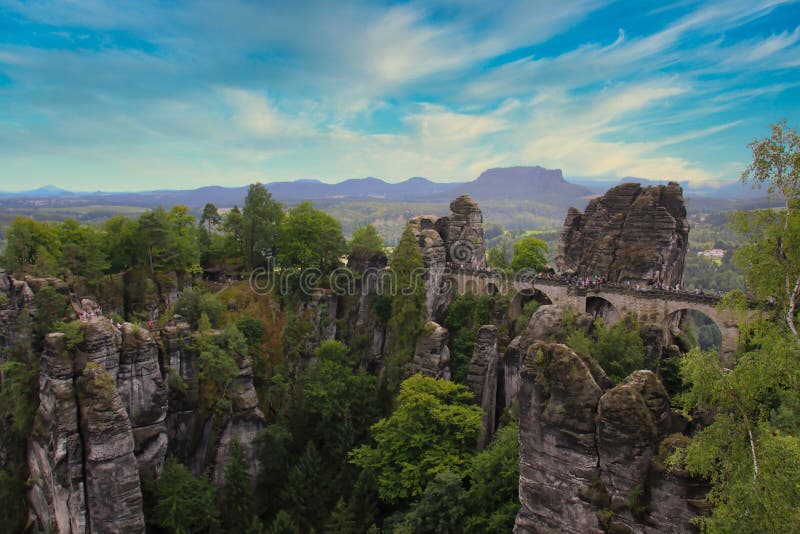 The Bastei Bridge, Saxon Switzerland National Park, Germany Stock Image ...