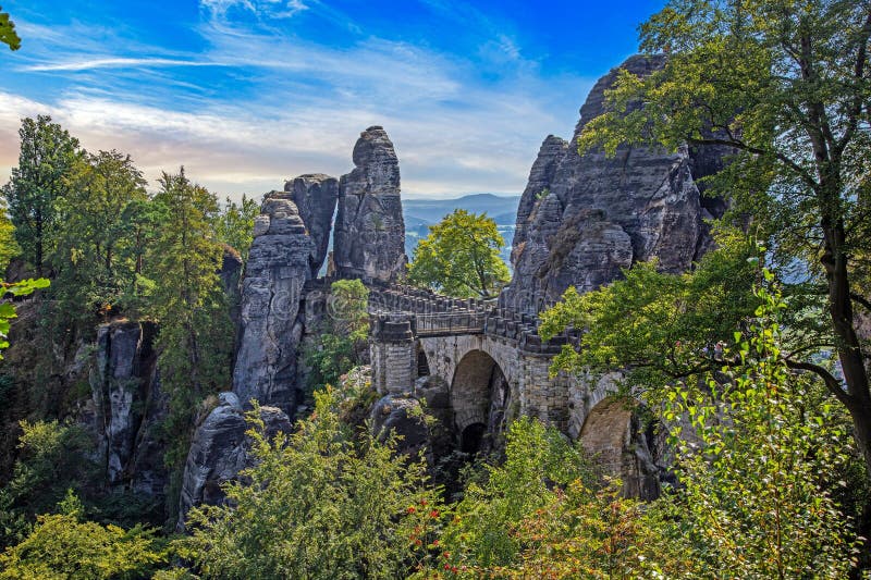 Bastei Bridge Surrounded by Rock Formations in Saxon Switzerland Stock ...