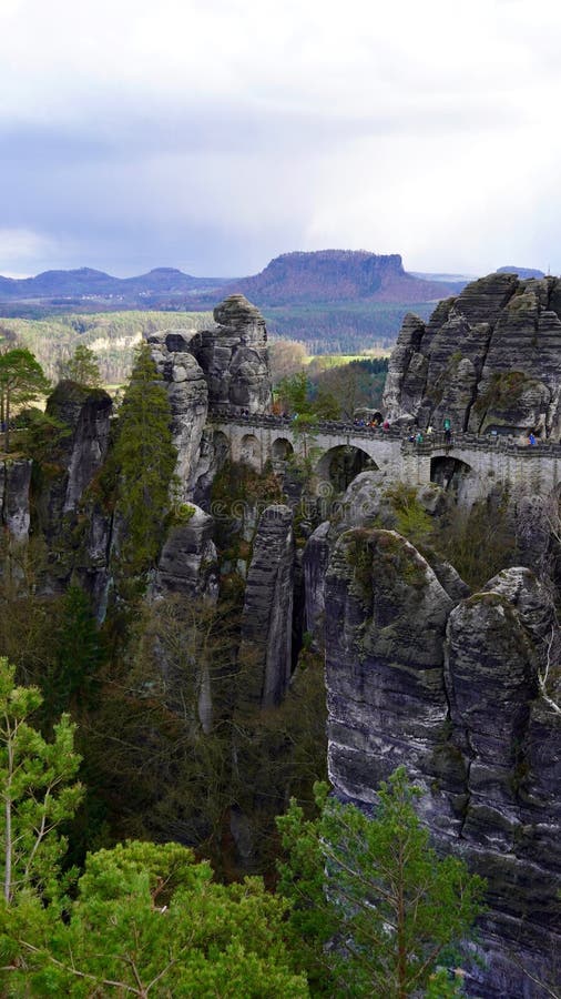 Bastei Germany with Forest and Mountains Stock Image - Image of ...