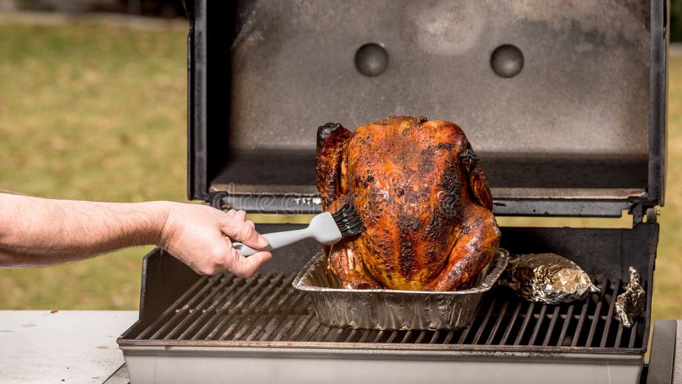 Basting a Turkey on the BBq Stock Image - Image of brushing ...