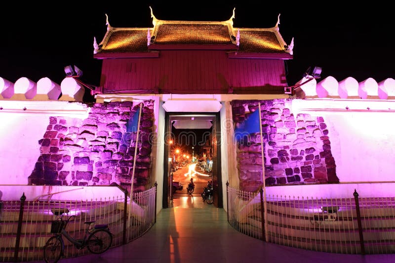 Bastion with Gate Entrance at Night in Korat Stock Image - Image of ...