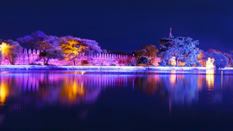 Bastion of Mandalay Palace. Night View. Stock Photo - Image of burmese ...