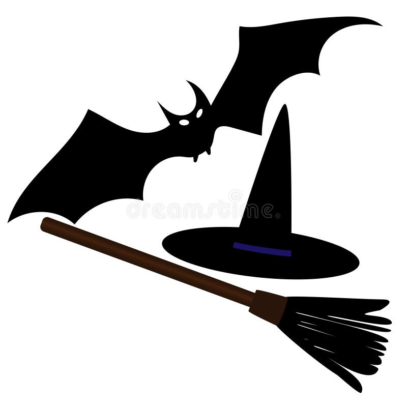 Bat, Broom and Hat, Happy Halloween, Happy Halloween Stock Vector ...
