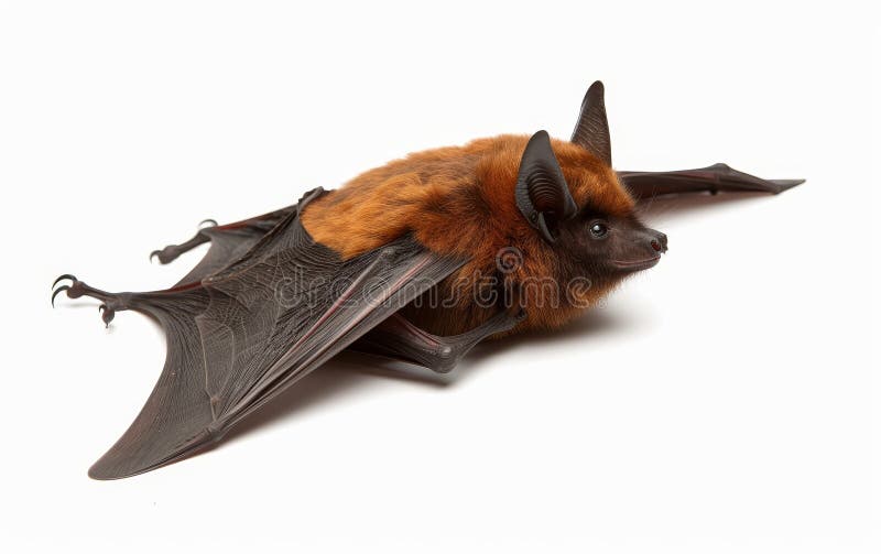 A Bat Captured in a Gliding Pose with Its Brown Fur and Wings Fully ...
