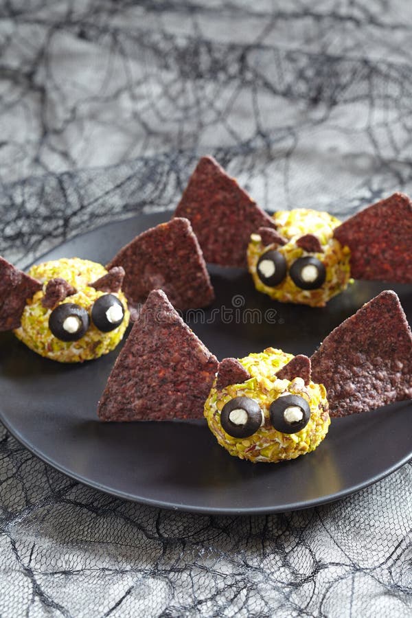 Bat Cheese Ball for Halloween Party Stock Photo - Image of chips ...