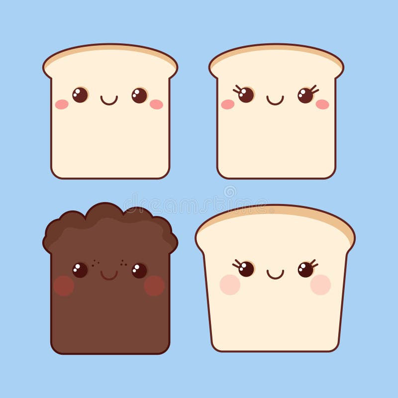 Set of Kawaii Bread Slices with Eyes and Smile Stock Vector ...