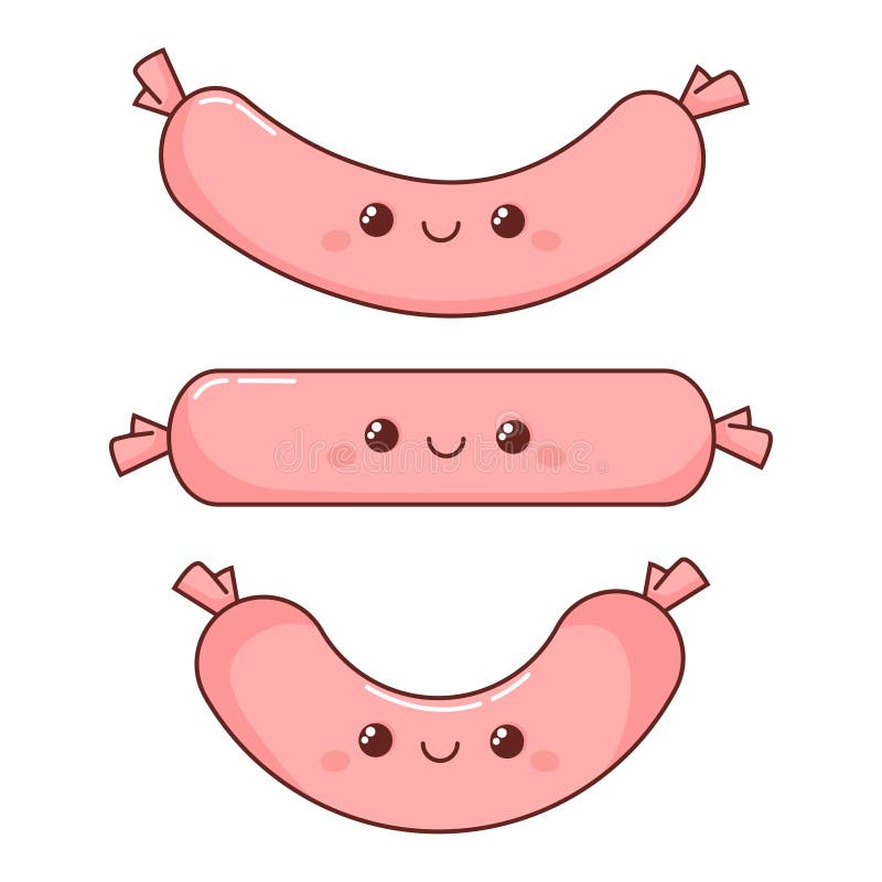 Pink Appetizing Kawaii Sausage with Smile Stock Vector - Illustration ...