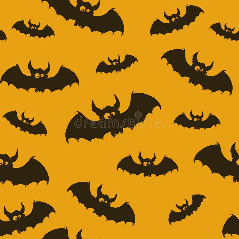Bat Drawn Vector Illustration Seamless Texture on an Orange Back Stock ...