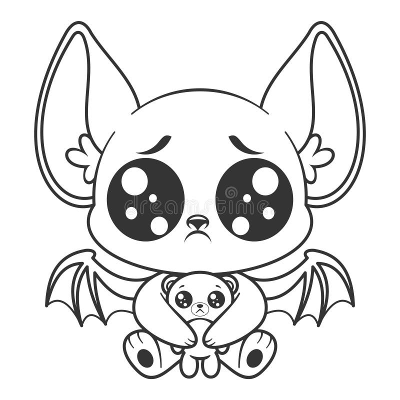 Bat Feels Sad with Doll, for Coloring Stock Vector - Illustration of ...