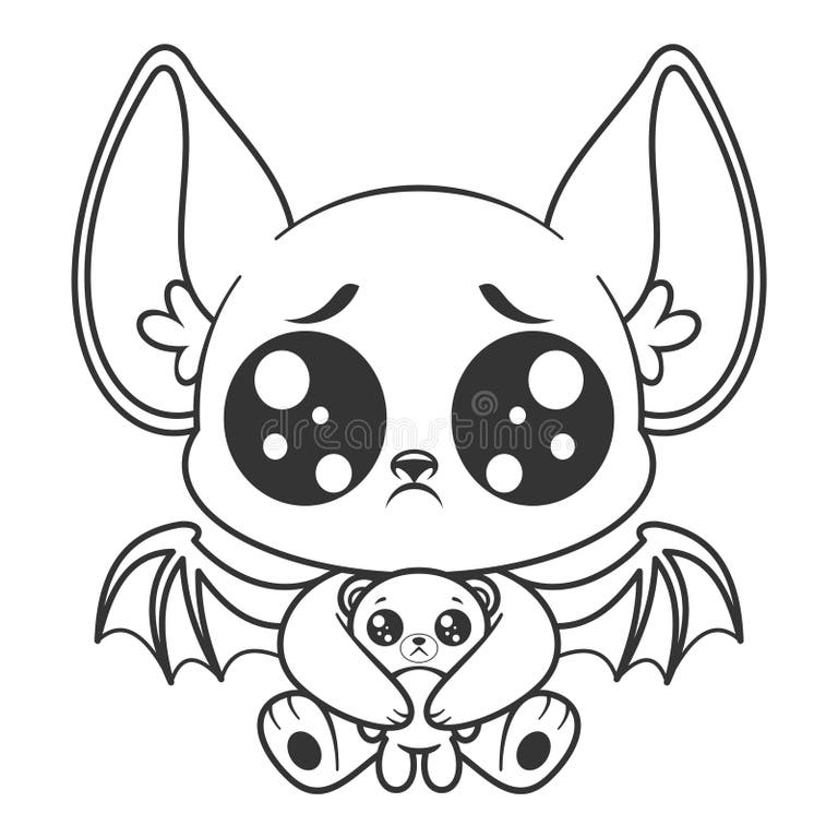 Bat Feels Sad with Doll, for Coloring Stock Vector - Illustration of ...