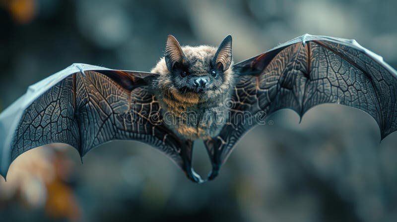 Bat in Flight with Detailed Wings - Generative Ai Stock Illustration ...