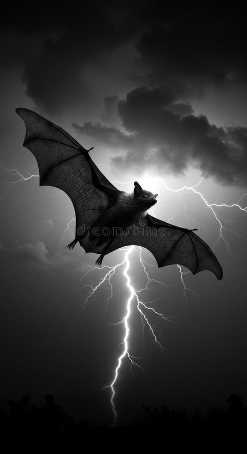 Bat in Flight during a Dramatic Night Storm Stock Illustration ...
