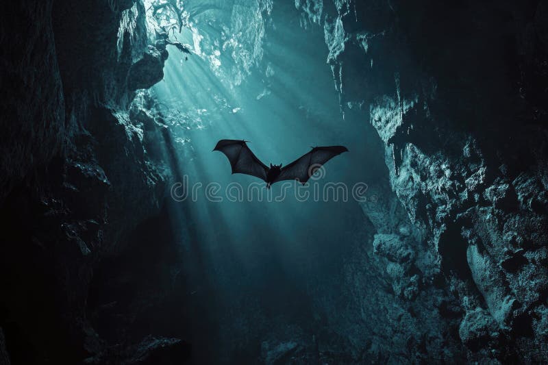 Bat in flight over cave stock photo. Image of animal - 381914888