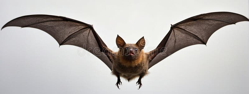 Bat in Flight with Wings Fully Spread Against a Plain White Background ...