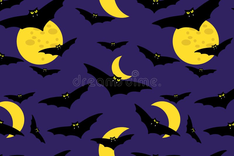 Bat Flock at Full Moon Night Seamless Pattern Stock Vector ...