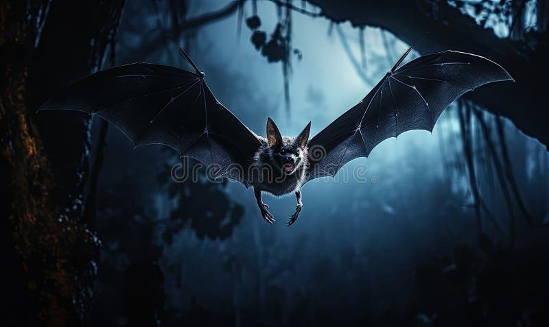 Bat Flying through Air Over Forest Stock Illustration - Illustration of ...