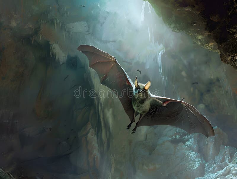 Bat flying in a cave stock illustration. Illustration of predator ...