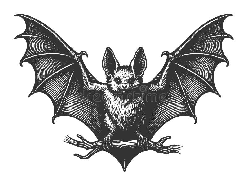 Bat with Outstretched Wings Engraving Vector Stock Vector ...