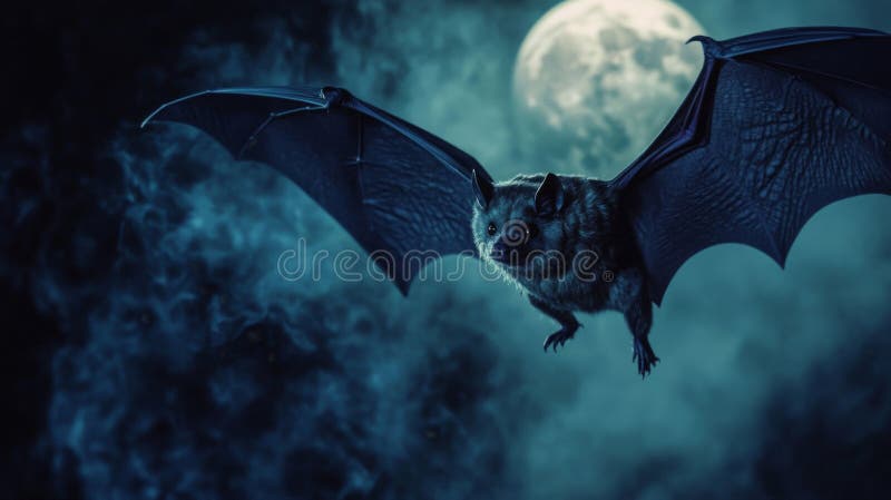 Bat Flying at Night with Full Moon and Dark Clouds Stock Illustration ...