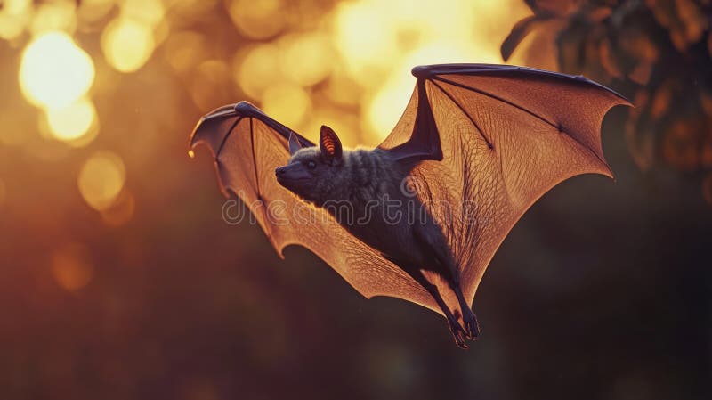 Bat Flying Outdoors. Hunting Animal with Spread Wings, Predator in ...