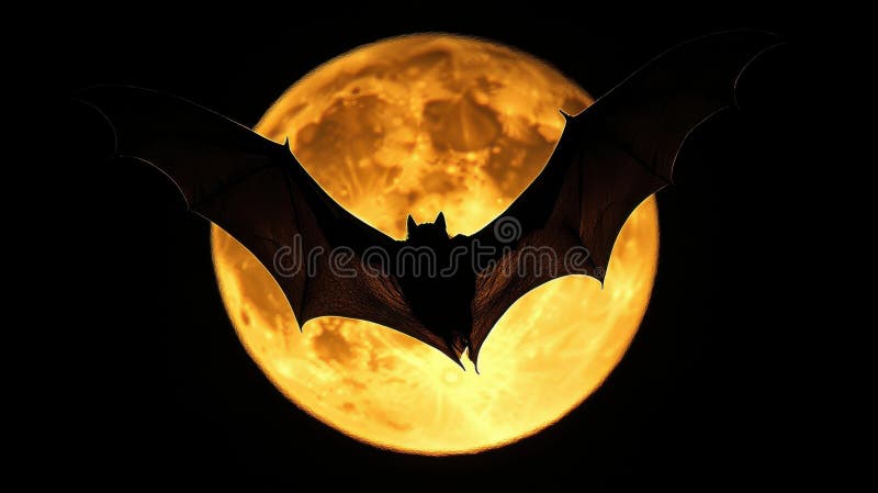 Bat Flying from Shadows Under Full Moon with Dramatic Silhouette Stock ...