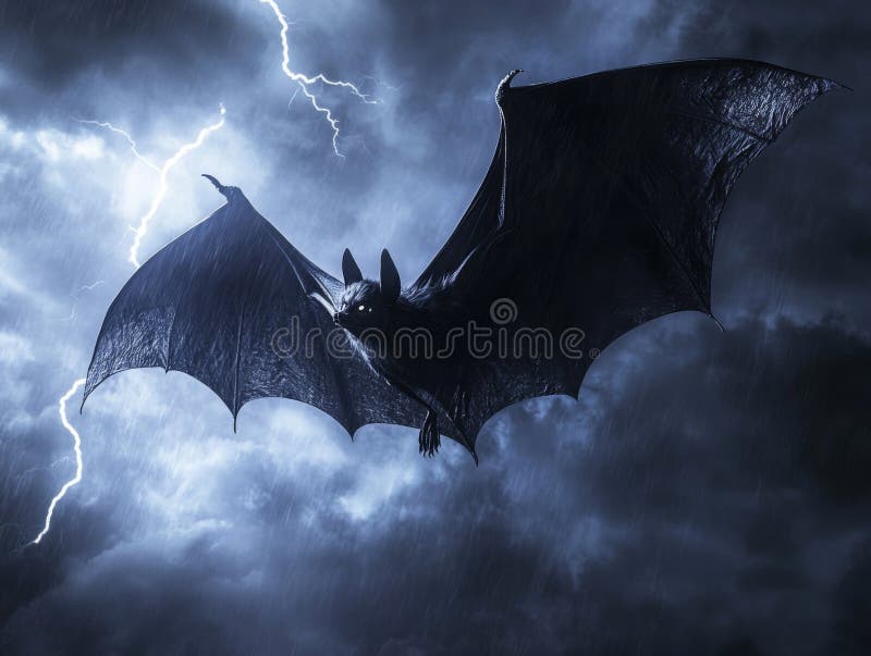 A Bat Flying through a Stormy Sky Stock Illustration - Illustration of ...
