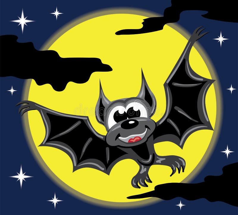 Bat in Front of Yellow Moon and Night Sky Stock Vector - Illustration ...