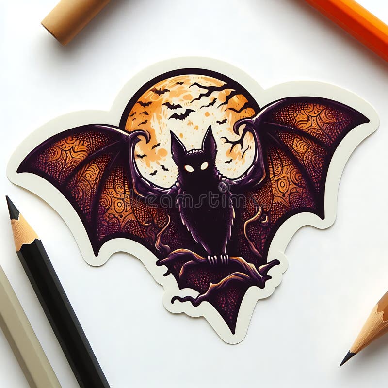 A Bat with a Glowing Eye is Flying Over a Moon Stock Illustration ...