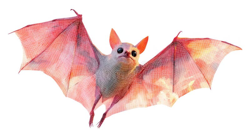 Bat with Glowing Red Grid Patterns Across Its Wings, Low Poly on a ...