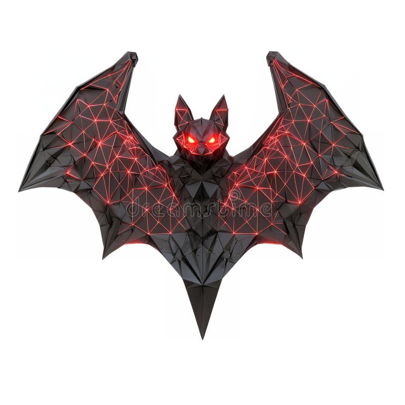 Bat with Glowing Red Grid Patterns Across Its Wings, Low Poly on a ...
