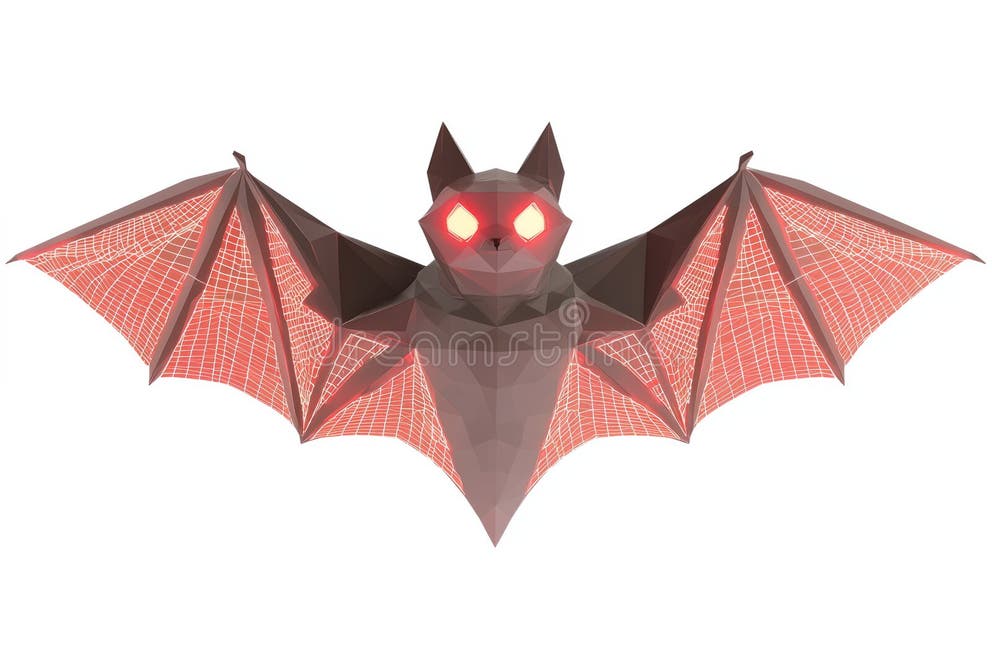 Bat with Glowing Red Grid Patterns Across Its Wings, Low Poly on a ...