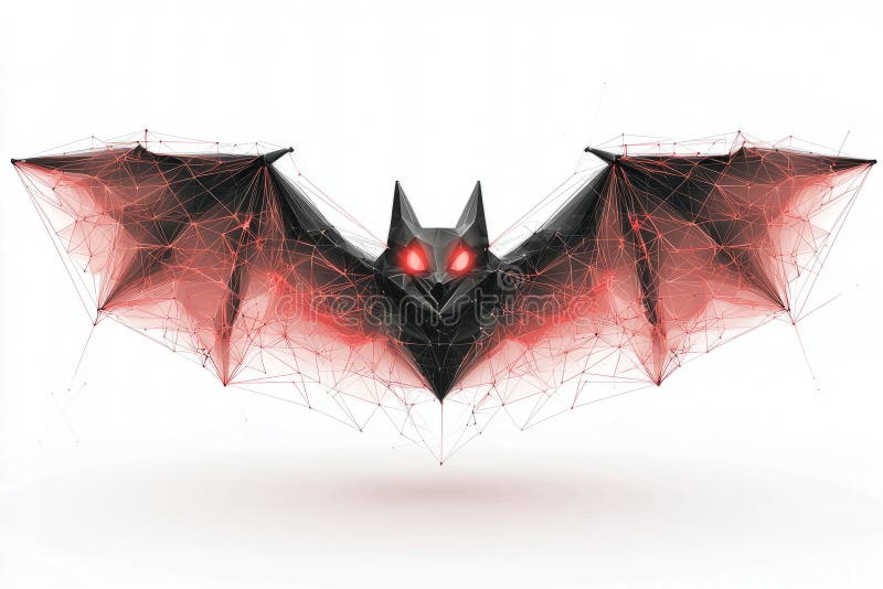 Bat with Glowing Red Grid Patterns Across Its Wings, Low Poly on a ...