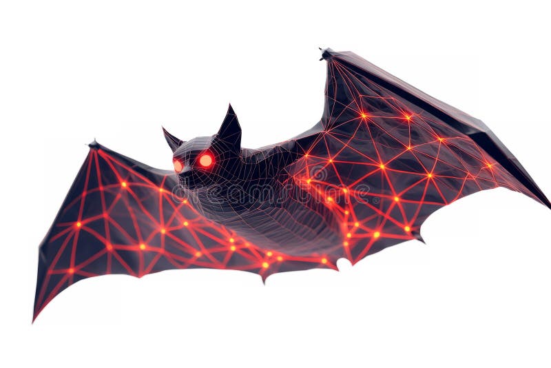 Bat with Glowing Red Grid Patterns Across Its Wings, Low Poly on a ...