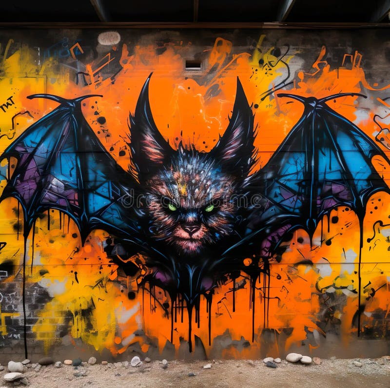 Bat Graffiti Painting on the Wall Stock Image - Image of paint ...