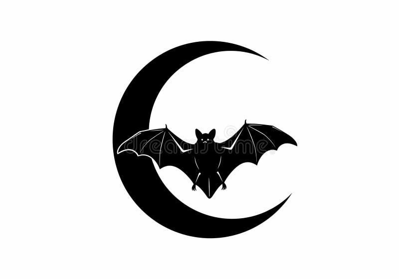 Bat and Half Moon Silhouette Stock Vector - Illustration of graphic ...