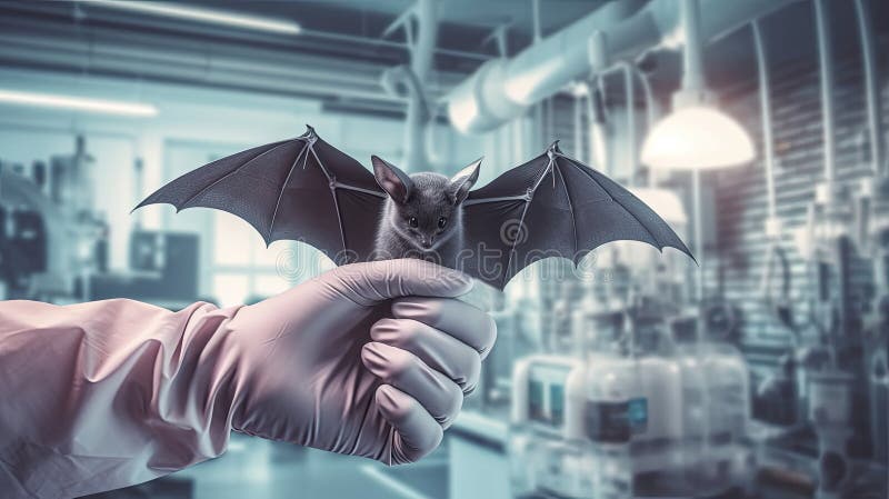 Bat in the Hands of a Laboratory Assistant. Generative AI. Stock ...