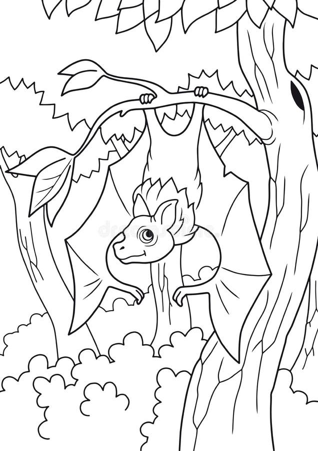 Bat Hanging On A Branch Stock Vector Illustration Of Coloring 89522553