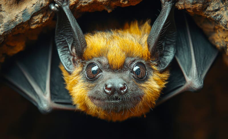 A Bat is Hanging from a Rock and Looking at the Camera Stock Image ...