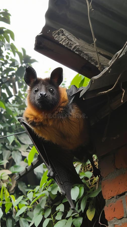 A Bat Hanging from the Roof of a Building Stock Image - Image of ...