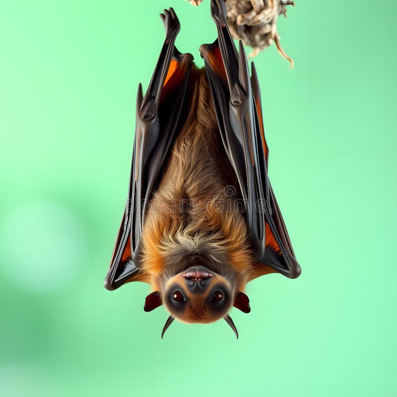 Bat Hanging Upside Down in a Natural Setting with Green Background ...